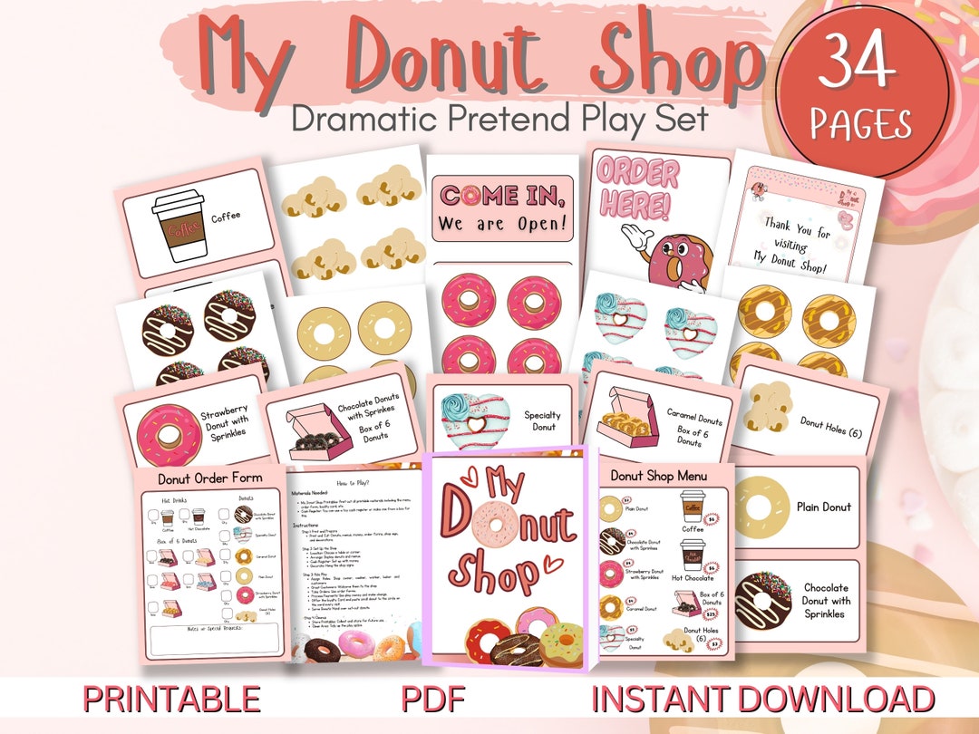My Donut Shop Pretend Play Printable - Kids Dramatic Play Set for Home ...