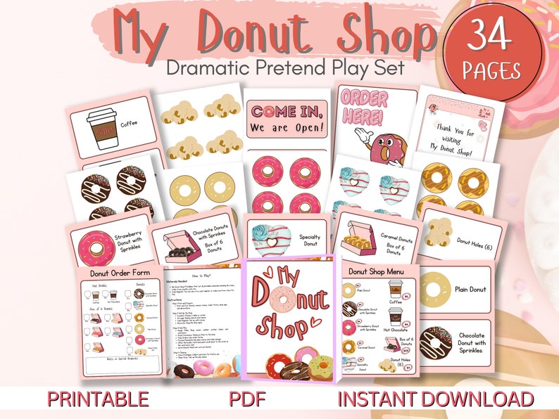 My Donut Shop Pretend Play Printable - Kids Dramatic Play Set for Home ...