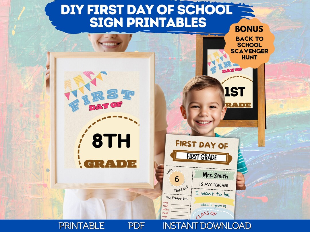 DIY First Day of School Sign Printable, Back to School Board, 1st Day ...
