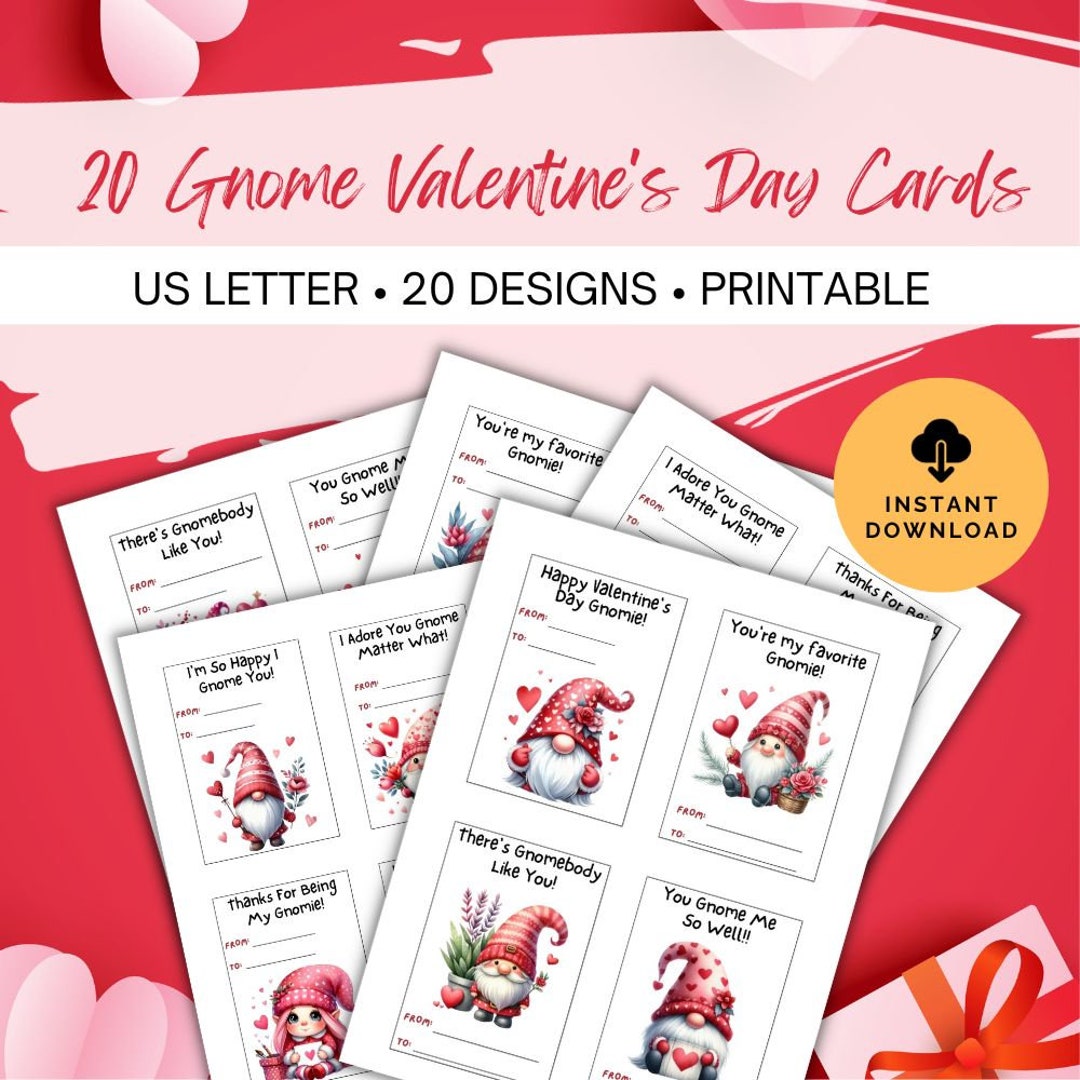 Printable Gnome Valentine's Day Cards, Perfect for Kids, Friends ...