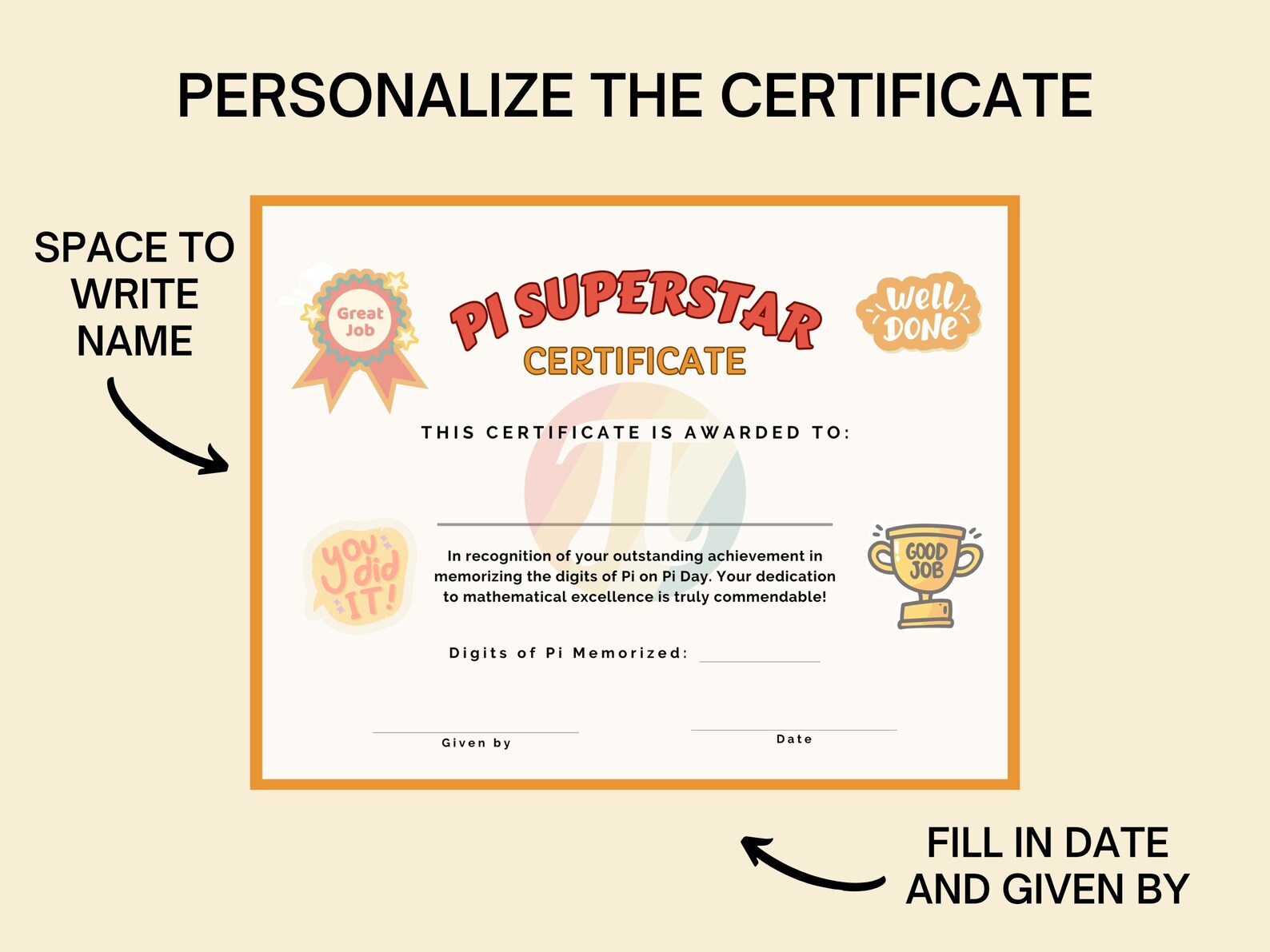 Customizable Pi Superstar Certificate Printable to Reward Kids Math ...