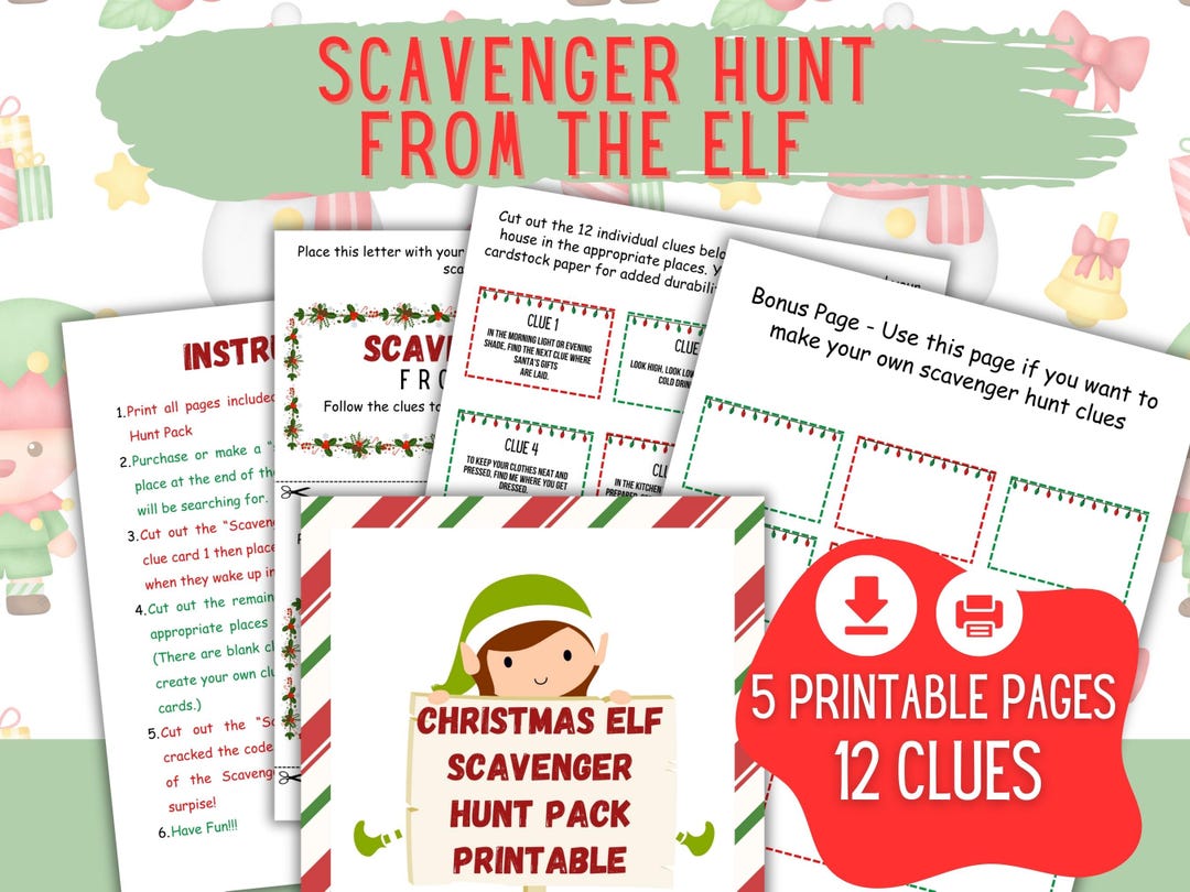 Elf Scavenger Hunt Printable - Fun Elf Games for Kids, Holiday Family ...