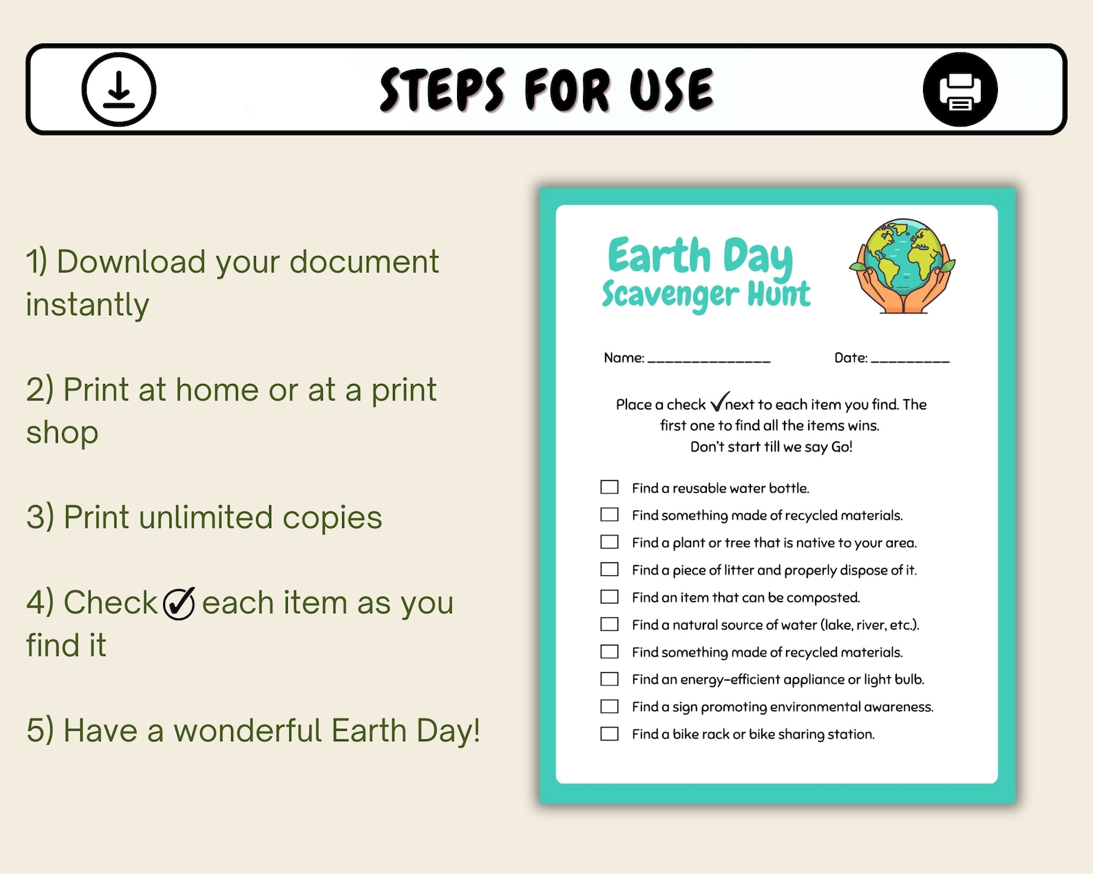 Earth Day Nature Scavenger Hunt, Outdoor Treasure Hunt Printable, Kids ...