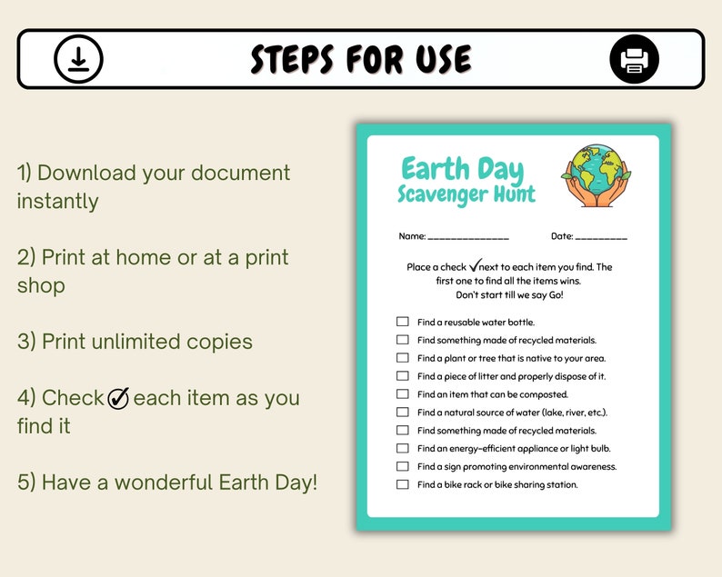 Earth Day Nature Scavenger Hunt, Outdoor Treasure Hunt Printable, Kids ...