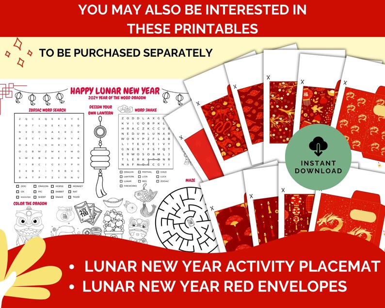 Lunar New Year Activity Pack for 2024 Year of the Wood Dragon, Chinese ...