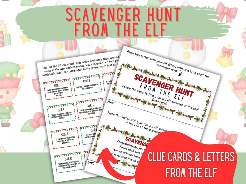 Elf Scavenger Hunt Printable - Fun Elf Games for Kids, Holiday Family ...