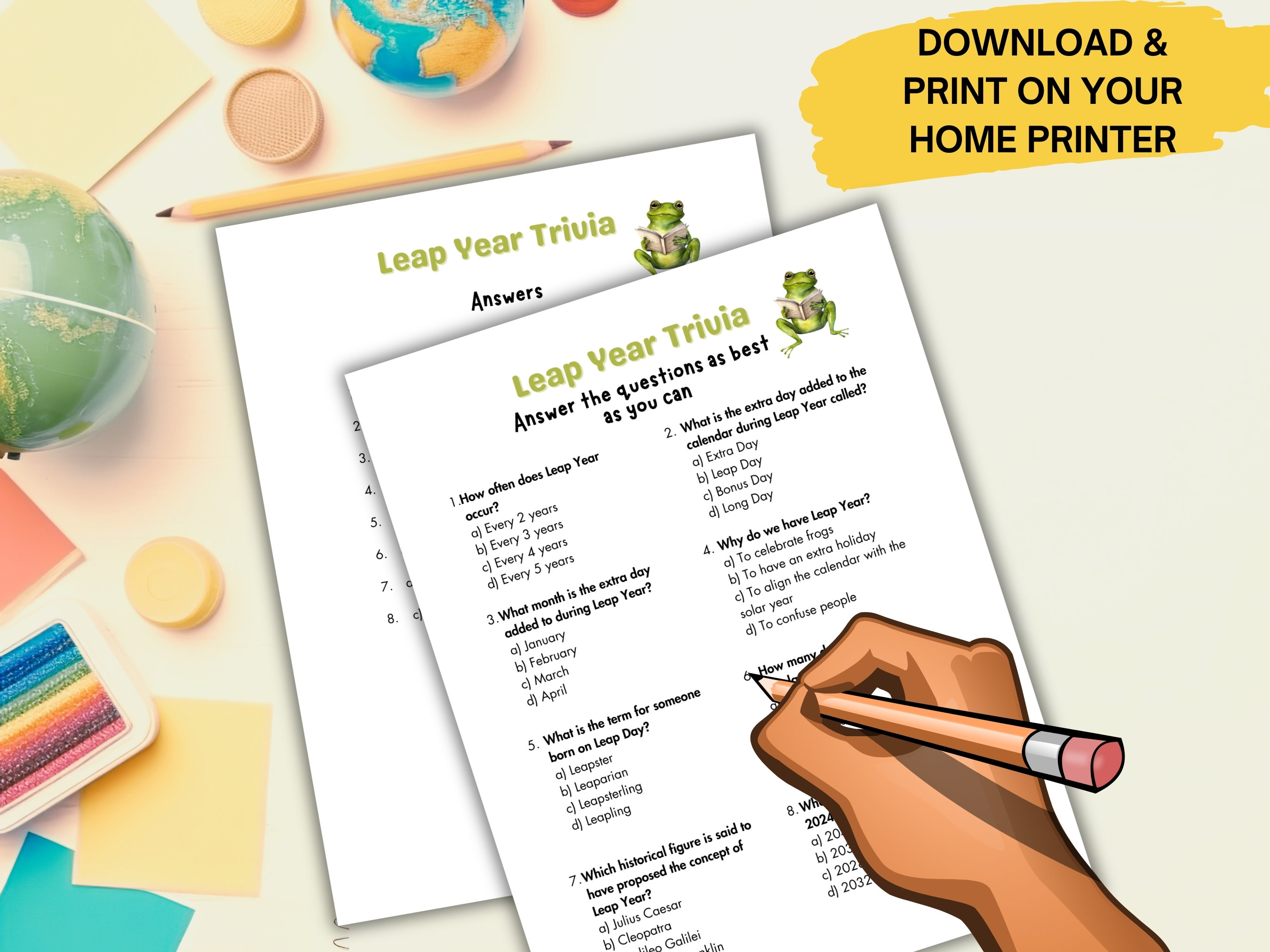Leap Year Trivia Game Printable for Leap Day Birthday Party, Game for ...