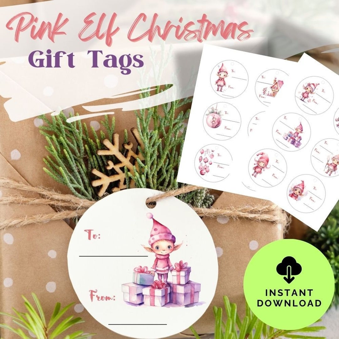 Pink Elf Christmas Printable Gift Tags for the Holiday Season - Etsy