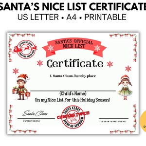 Santa's Nice List Certificate and Letter From Santa for Kids, Christmas ...