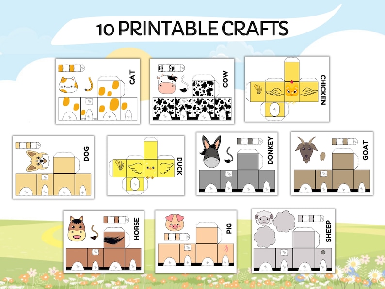 10 Printable 3D Farm Animals Craft, Pig, Cow, Chicken, Horse, Sheep ...