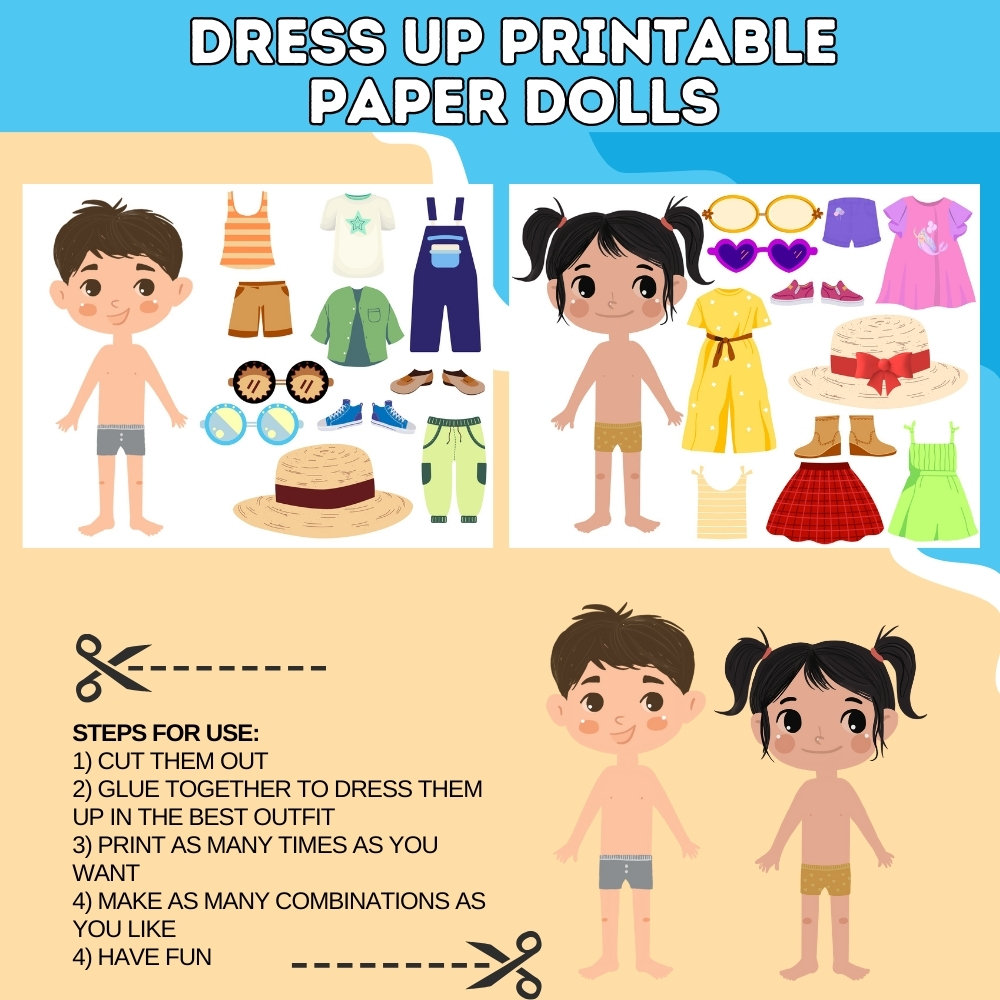 Dress up Printable Paper Dolls Kit Activity Craft, Girls & Boys ...