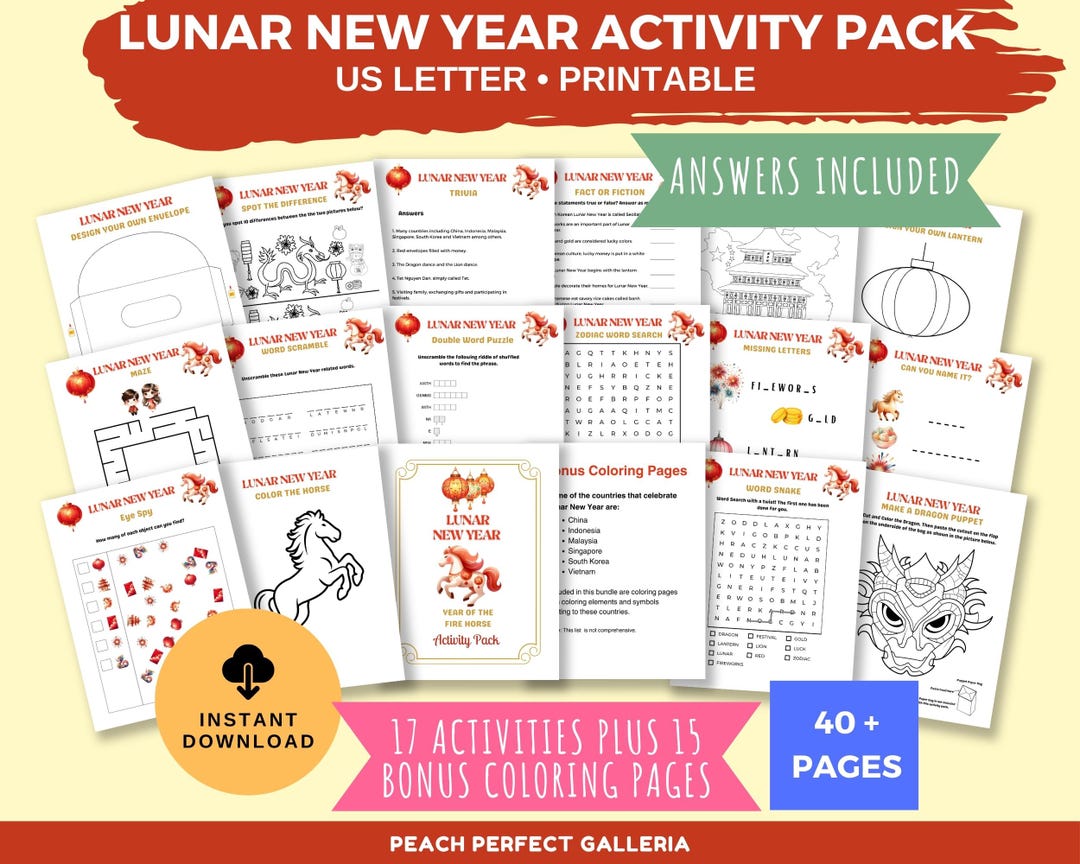 Lunar New Year Activity Pack for 2026 Year of the Fire Horse, Chinese ...
