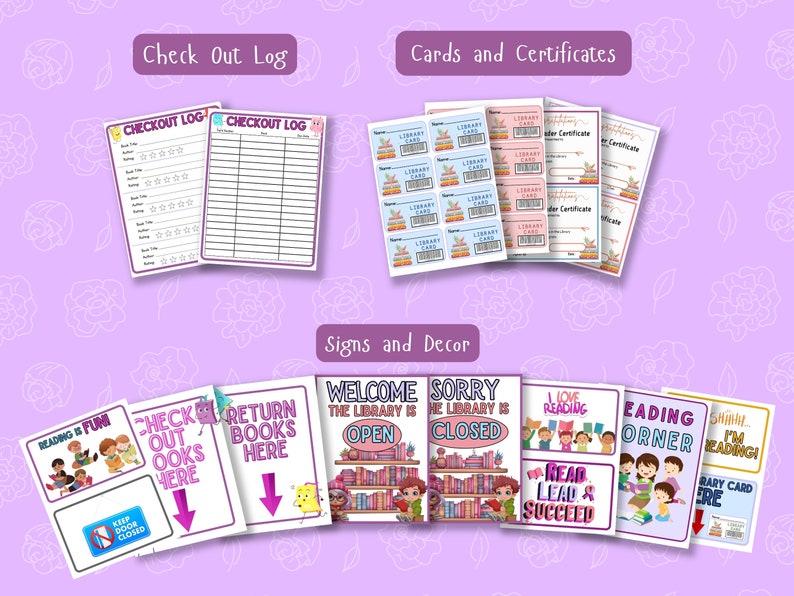 Library Pretend Play Printable Cool Purple-pink Kids Dramatic Play Set ...