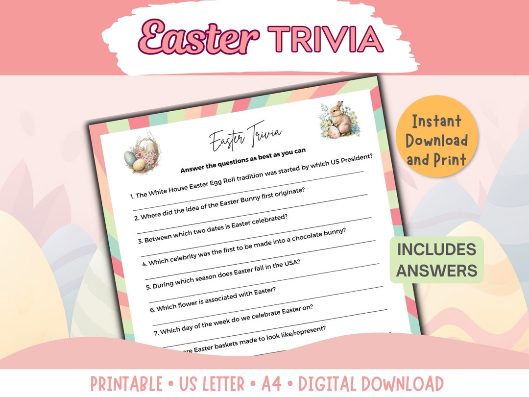 Easter Trivia Printable for Kids and Adults for Fun Teens Party ...