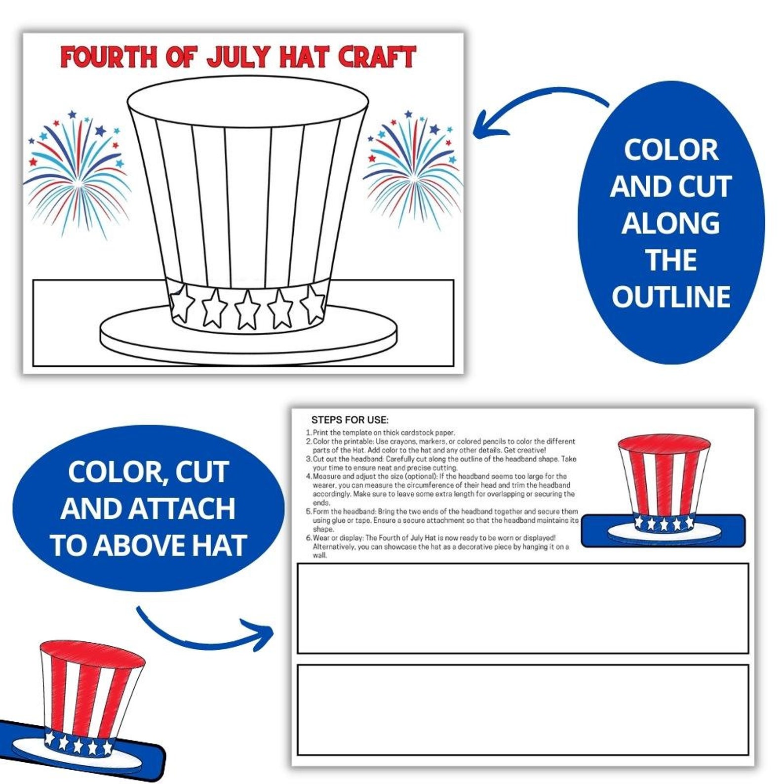 Uncle Sam Hat Printable Craft for 4th of July Independence Day ...