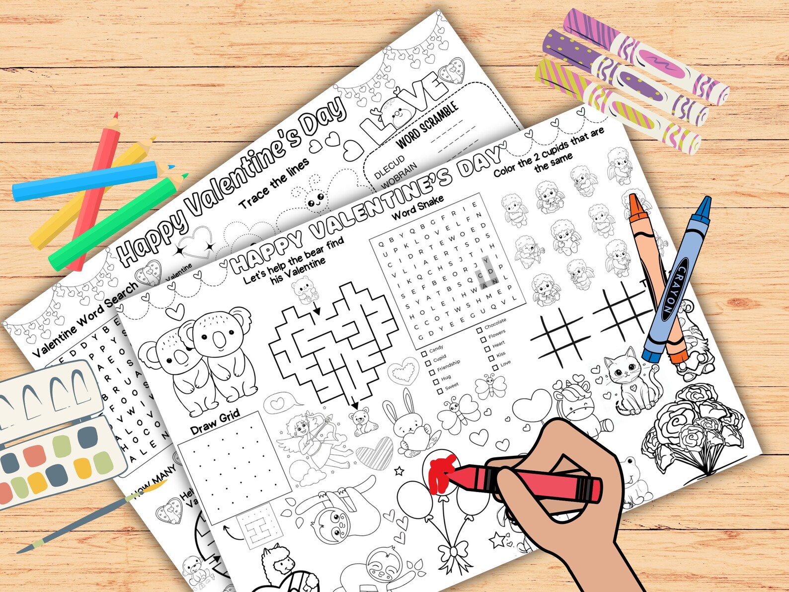 Printable Valentine Activity and Coloring Placemats for Kids for ...