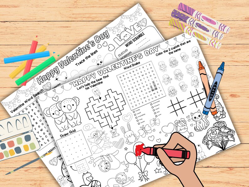 Printable Valentine Activity and Coloring Placemats for Kids for ...