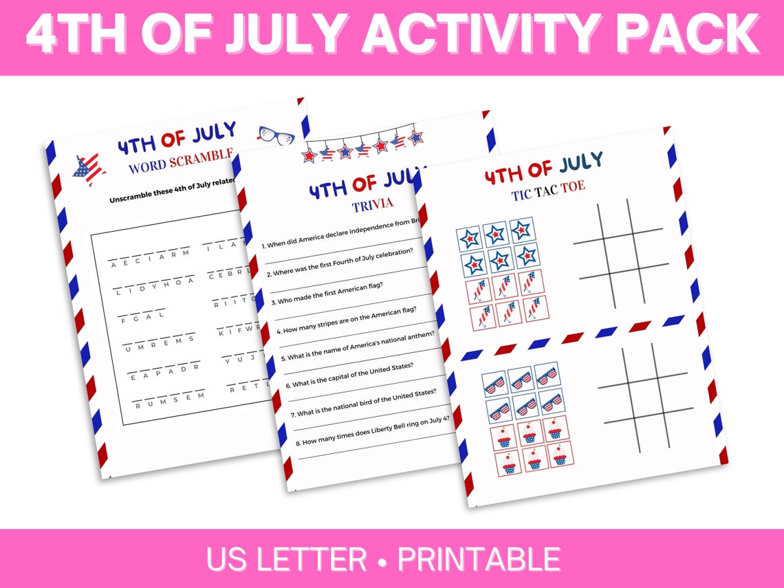 4th of July Activity Pack, Printable Independence Day Activities ...