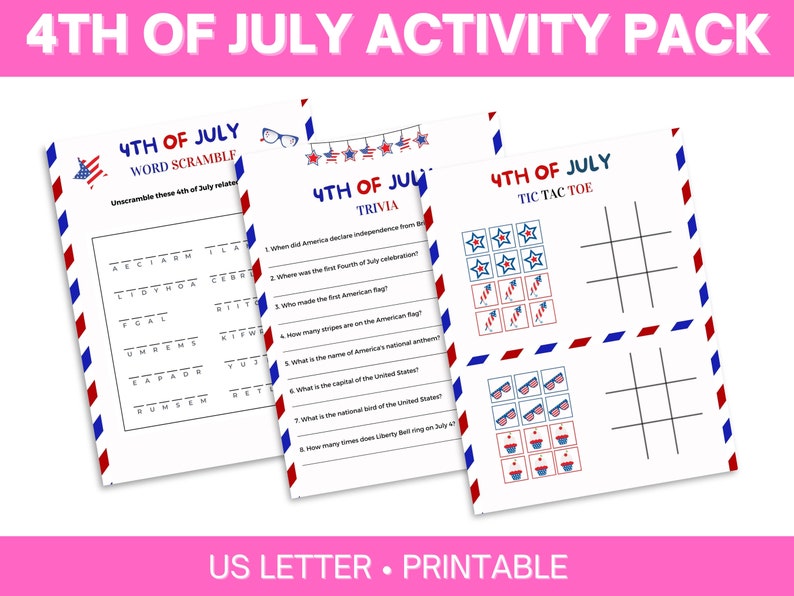 4th of July Activity Pack, Printable Independence Day Activities ...