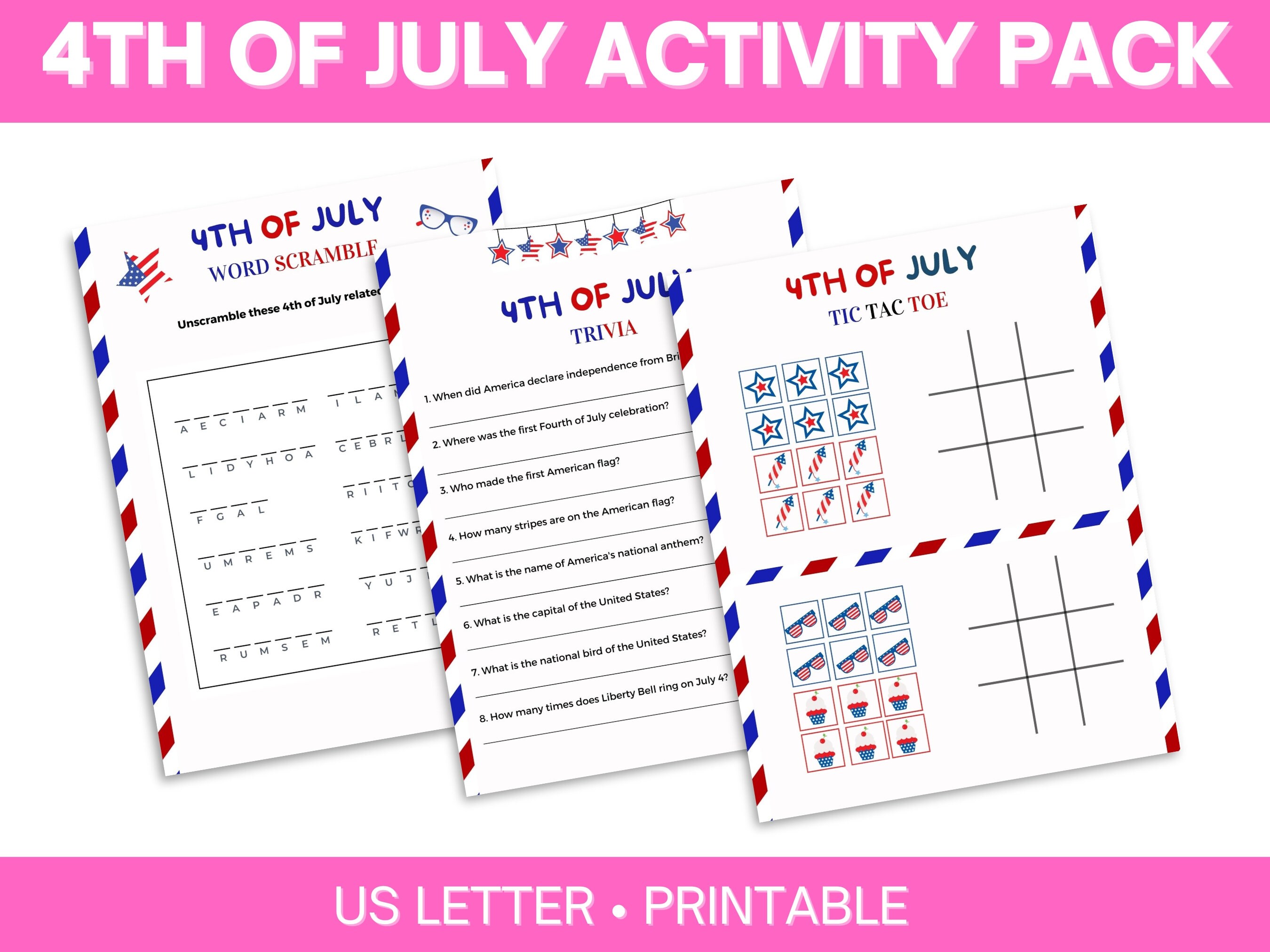 4th of July Activity Pack, Printable Independence Day Activities ...