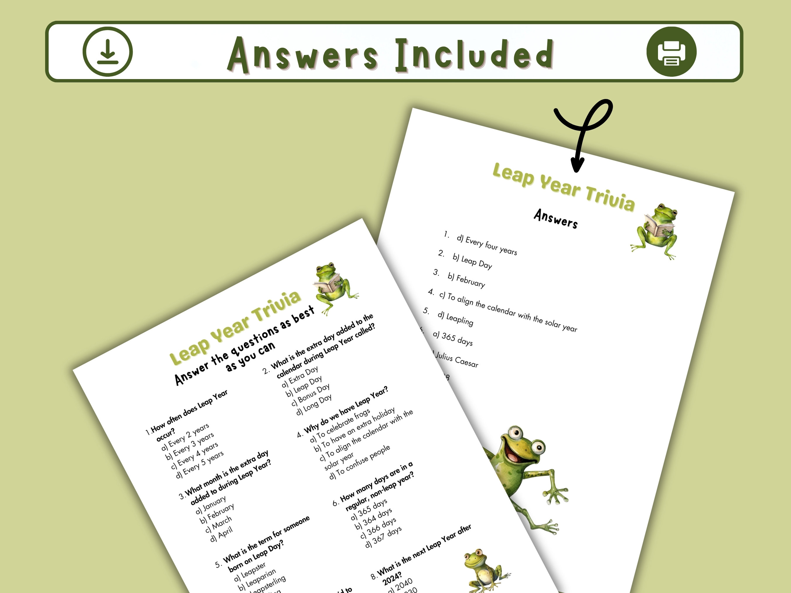 Leap Year Trivia Game Printable for Leap Day Birthday Party, Game for ...