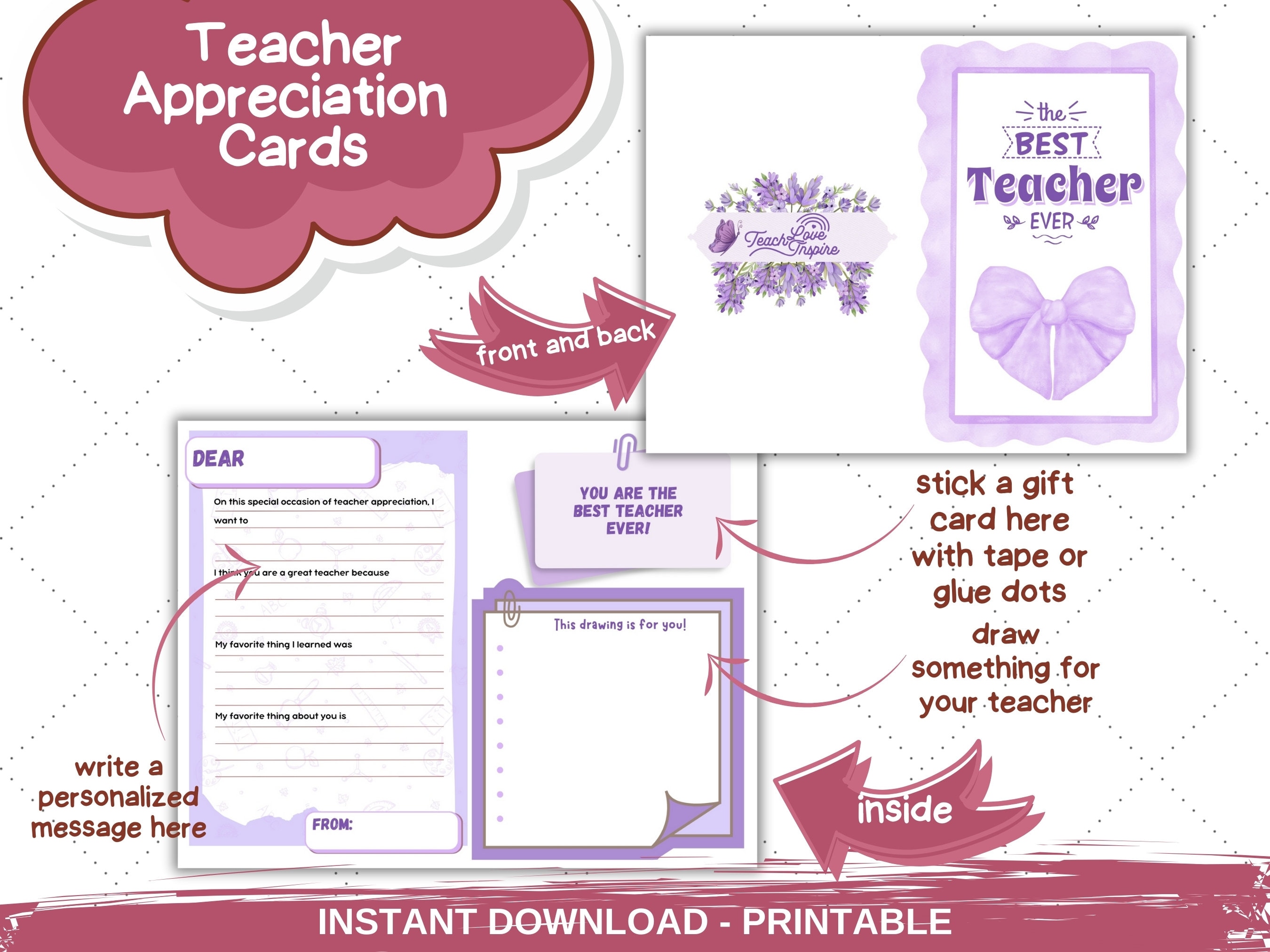 Teacher Thank You Card | Teacher Appreciation Card | End of School Card ...