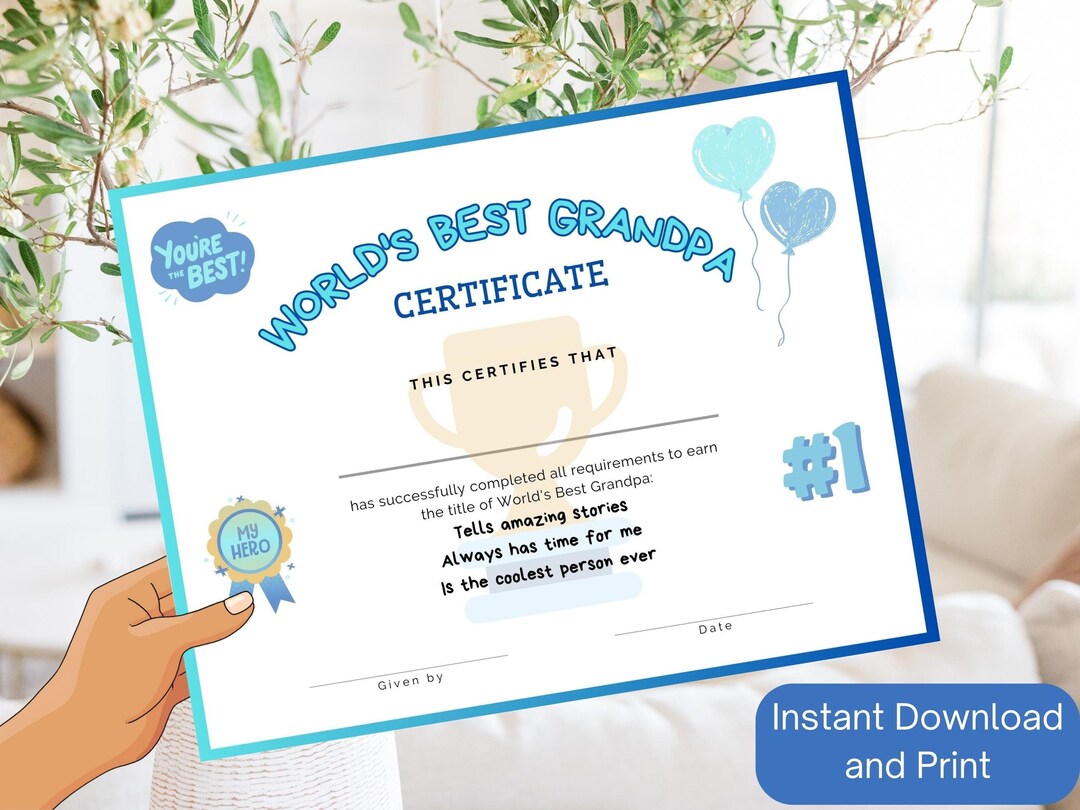 Worlds Best Grandpa Certificate Best Grandpa Award T For Granddad