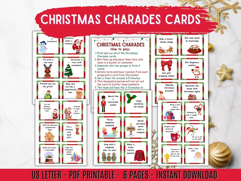 Christmas Charades Printable Game Fun Holiday Party Activity for ...
