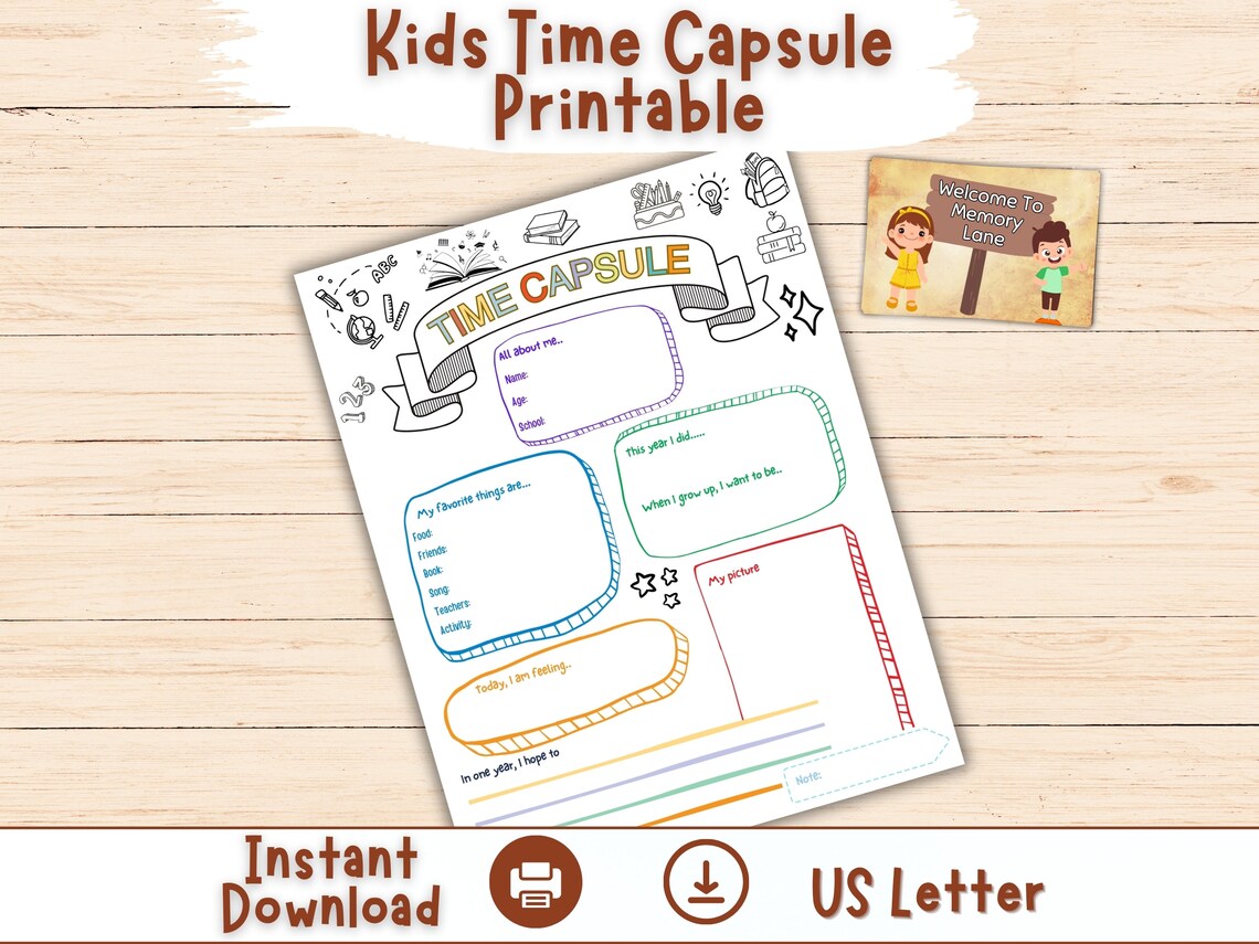 Printable Time Capsule Worksheet for Preschoolers, Elementary and ...