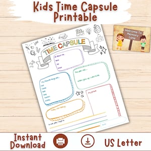 Printable Time Capsule Worksheet for Preschoolers, Elementary and ...