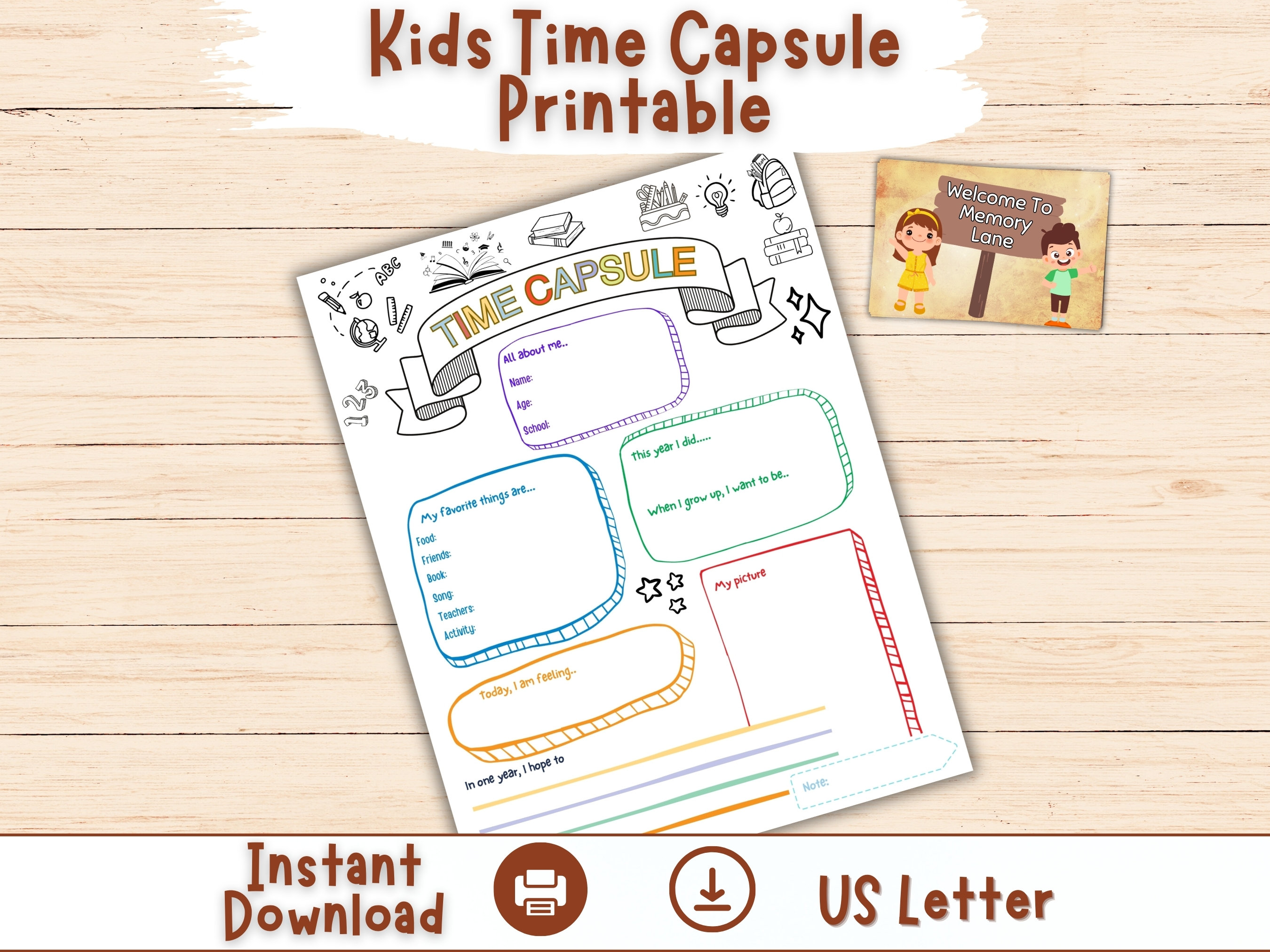 Printable Time Capsule Worksheet for Preschoolers, Elementary and ...