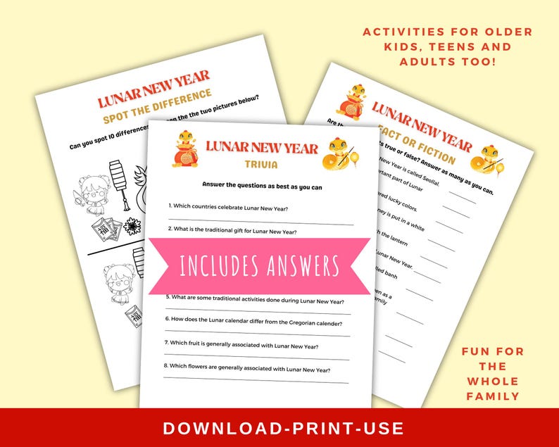 Lunar New Year Activity Pack for 2025 Year of the Wood Snake, Chinese ...