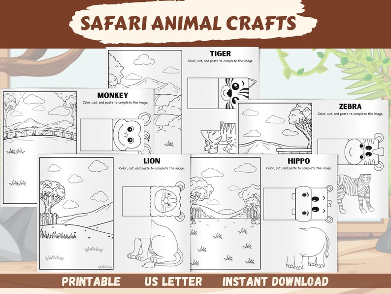10 Safari Animals Craft Printable, Fun DIY Crafts for Kids, Cut and ...