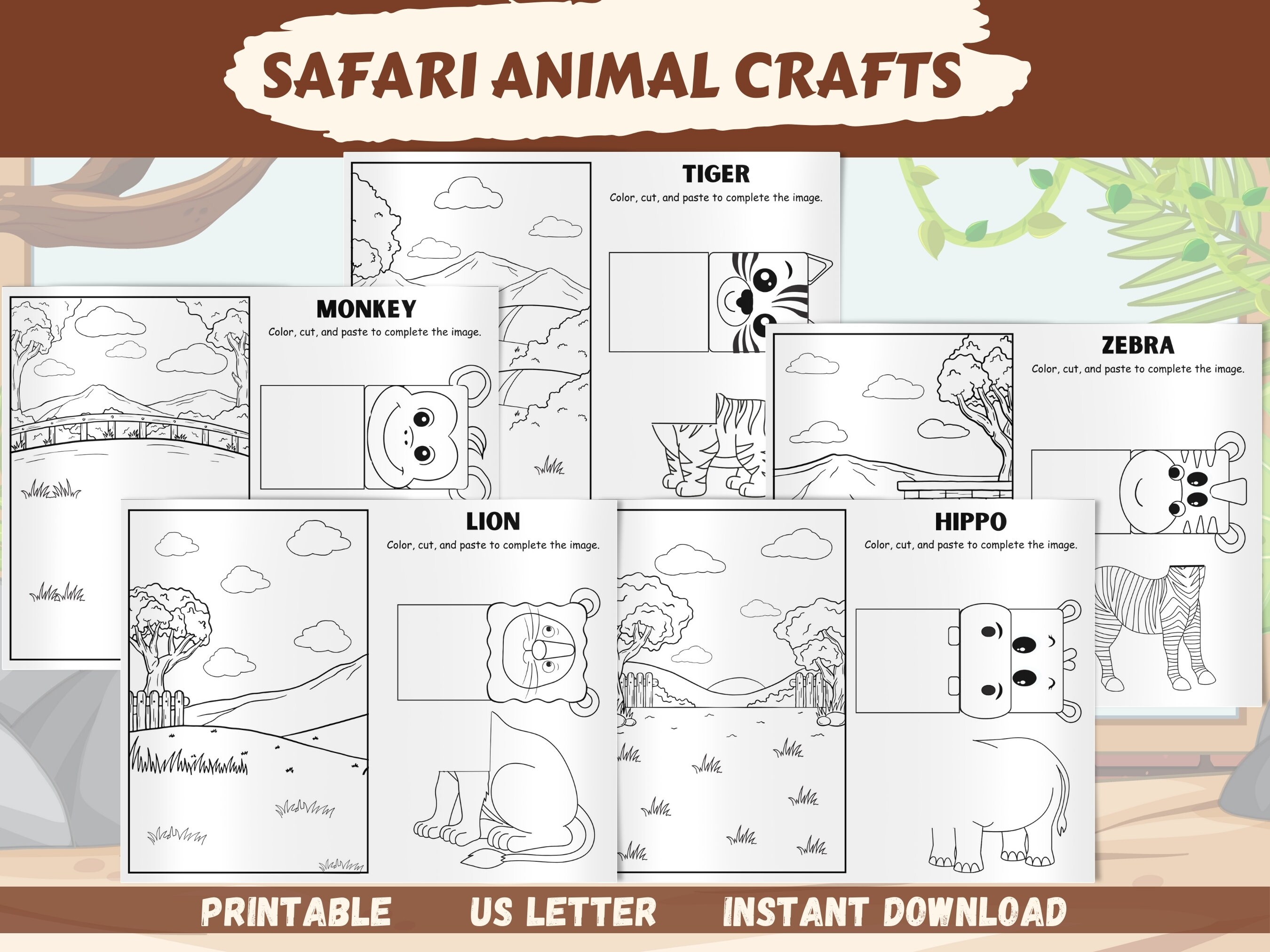 10 Safari Animals Craft Printable, Fun DIY Crafts for Kids, Cut and ...