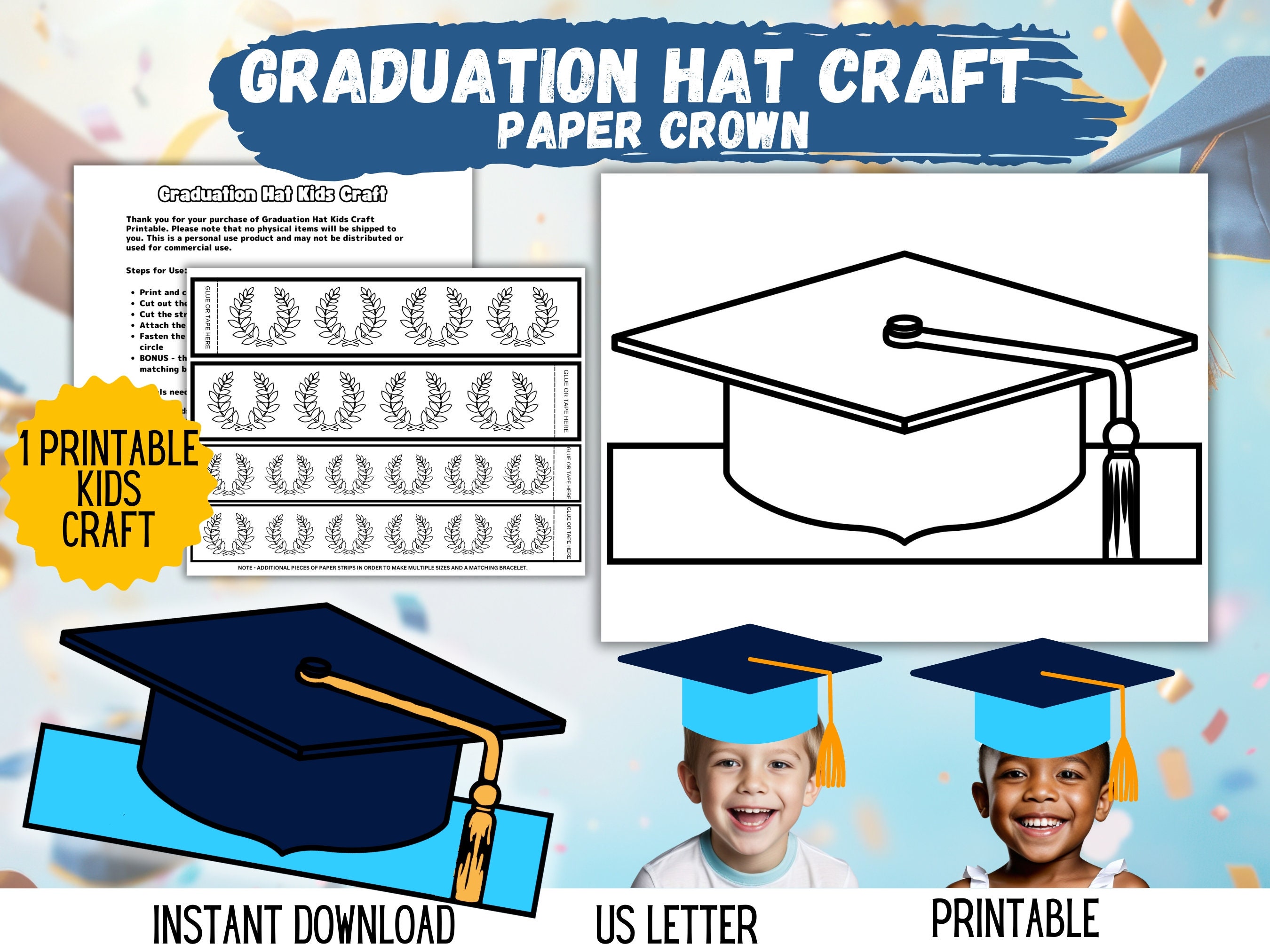 Graduation Cap Printable Paper Crown for Prek, Kinder, Homeschool ...