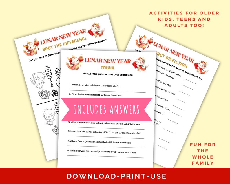 Lunar New Year Activity Pack for 2024 Year of the Wood Dragon, Chinese ...