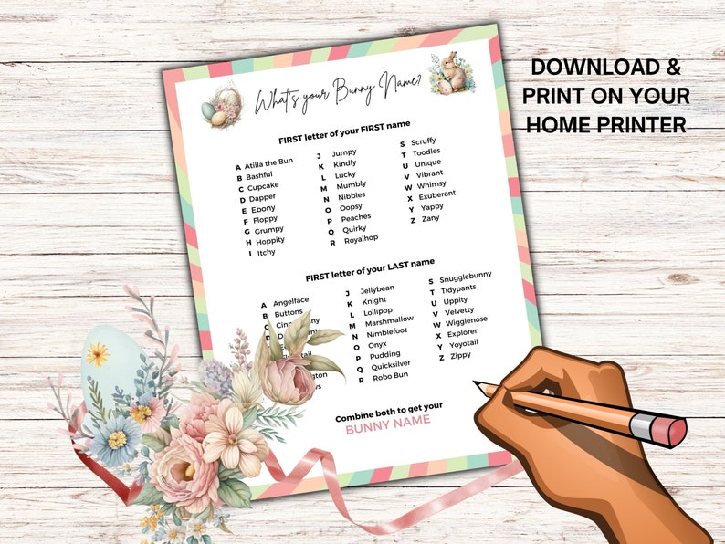 Easter What's Your Bunny Name Printable for Kids and Adults for Fun ...