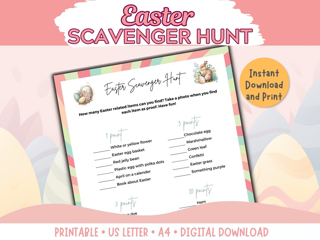 Easter Scavenger Hunt Printable for Kids and Adults for Fun Teens Party ...