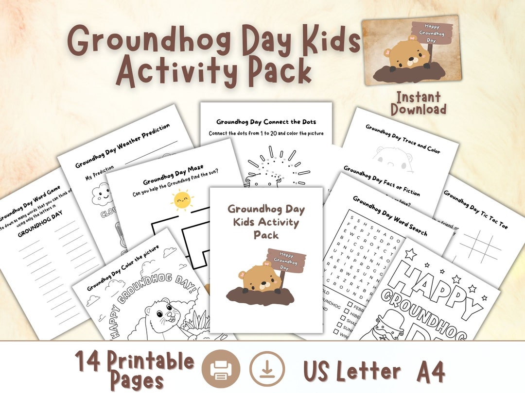 Groundhog Day Activity Pack of Educational Puzzles, Games, and Coloring ...