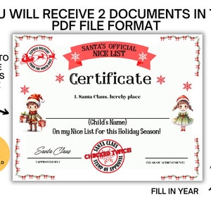 Santa's Nice List Certificate and Letter From Santa for Kids, Christmas ...
