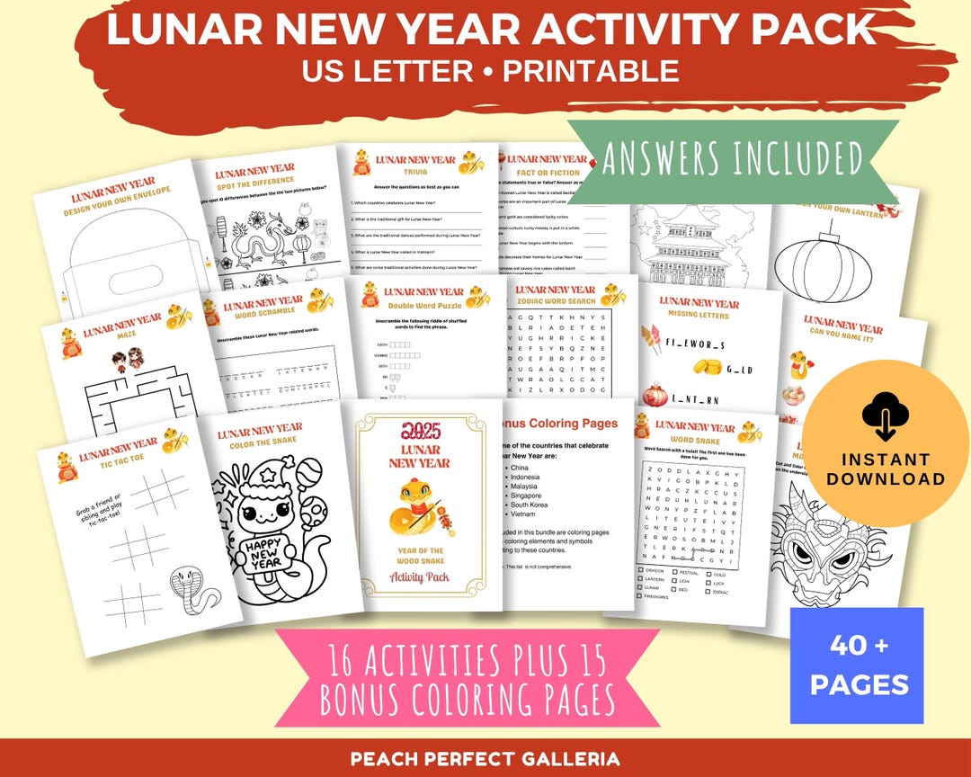Lunar New Year Activity Pack for 2025 Year of the Wood Snake, Chinese ...