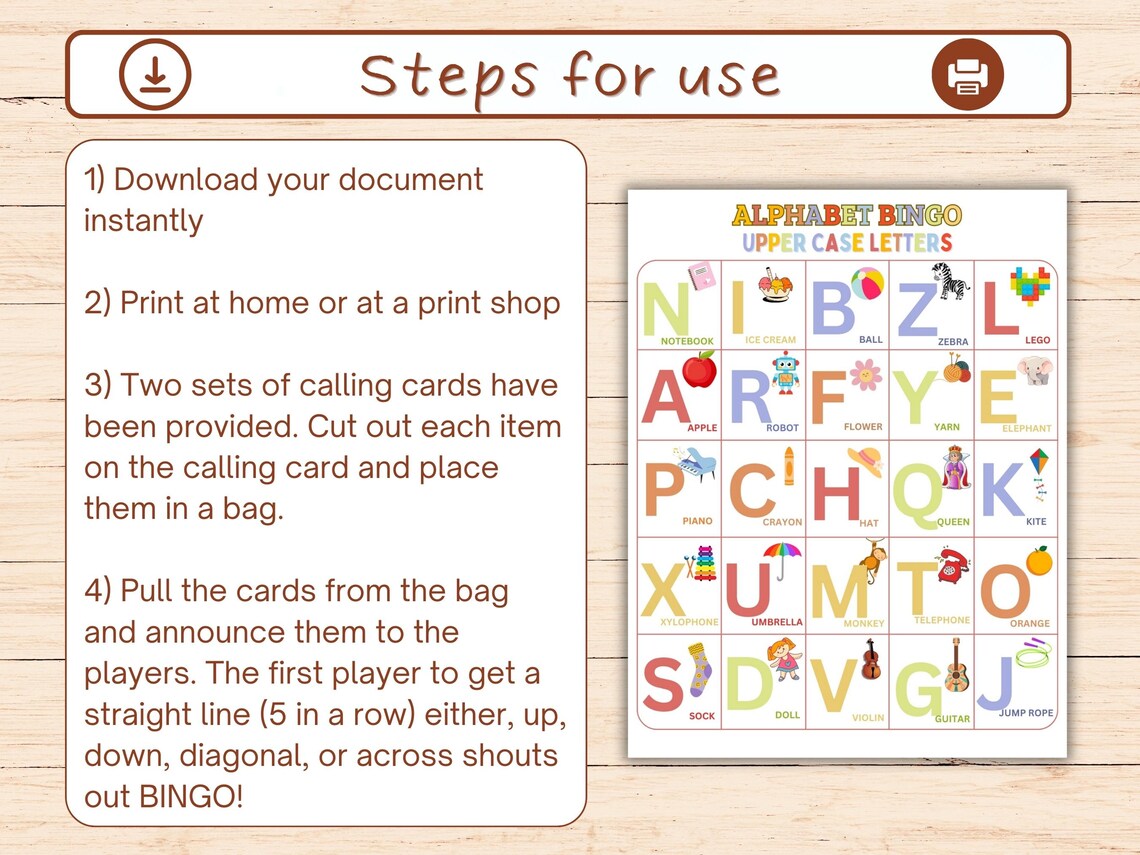 Alphabet Bingo Upper Case Letters Printable - Fun Educational Activity ...