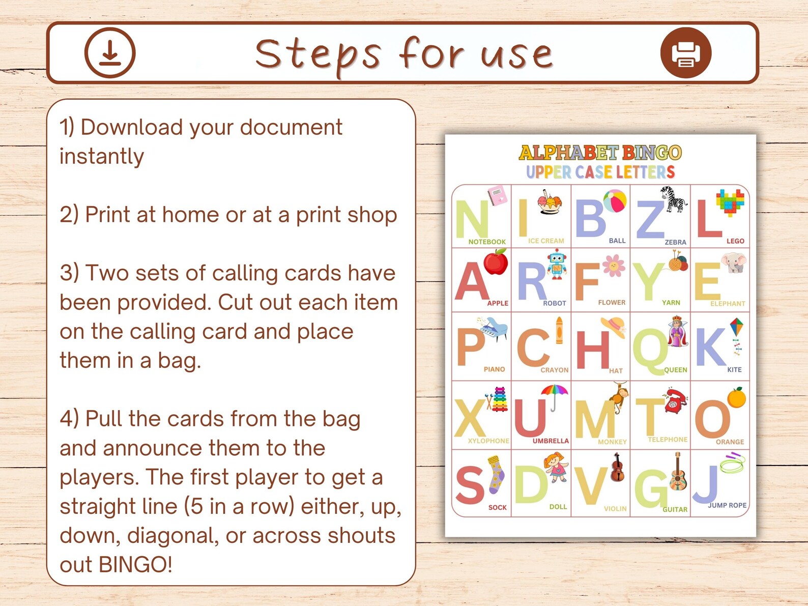 Alphabet Bingo Upper Case Letters Printable - Fun Educational Activity ...
