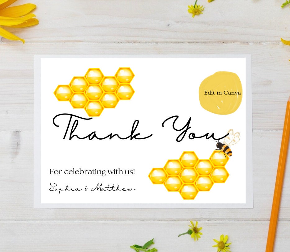 Editable Bee Thank You Card Baby Shower Downloadboho Instant - Etsy