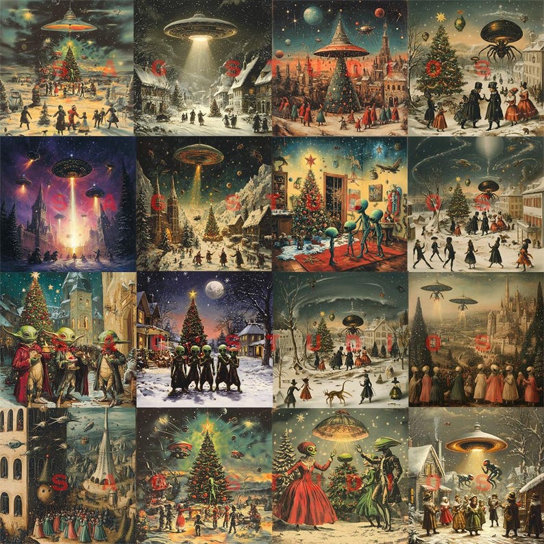 24 Vintage Postcards Bundle - Aliens Taking Christmas, Christmas Cards ...