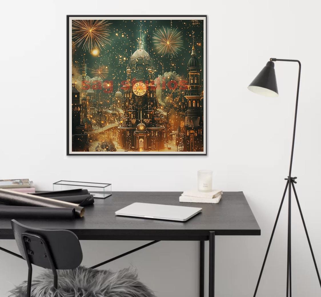 Happy New Year, NYE 2024, 2025, Art, Wall Art Print, Instant Digital ...