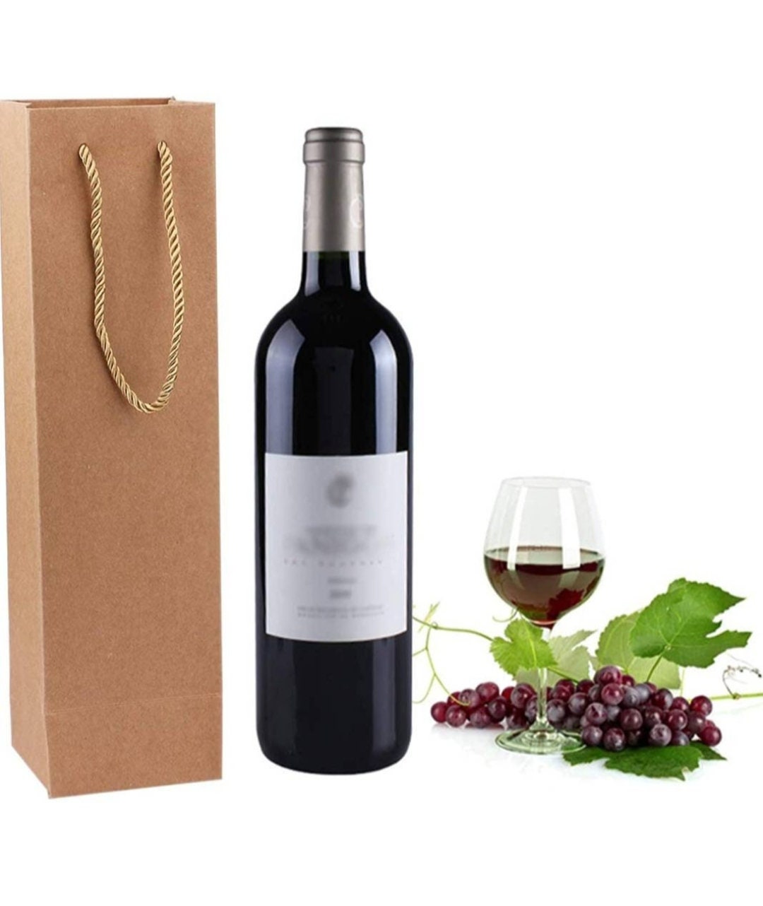 Kraft Paper Wine Gift Bags With Handles, 5PCS Sturdy Single Bottle Wine ...
