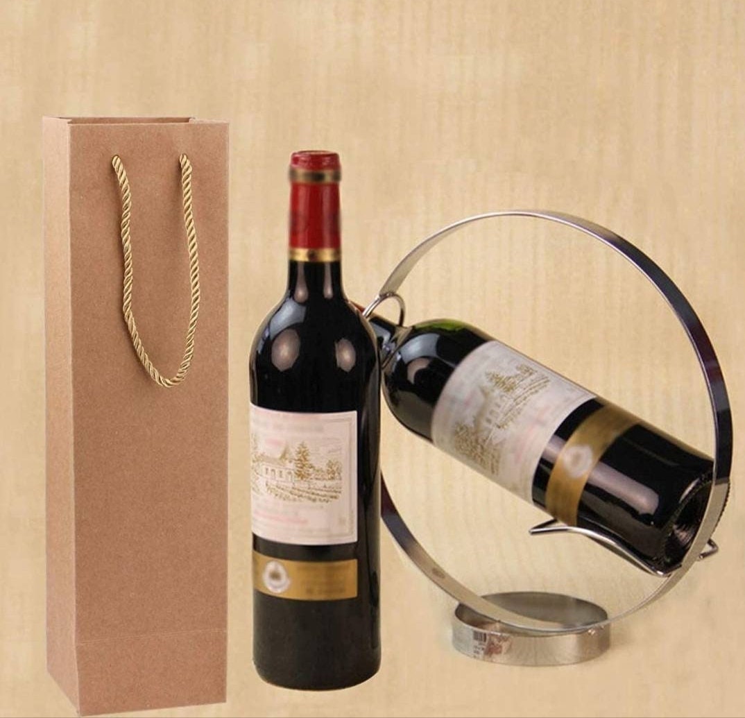 Kraft Paper Wine Gift Bags With Handles, 5PCS Sturdy Single Bottle Wine ...