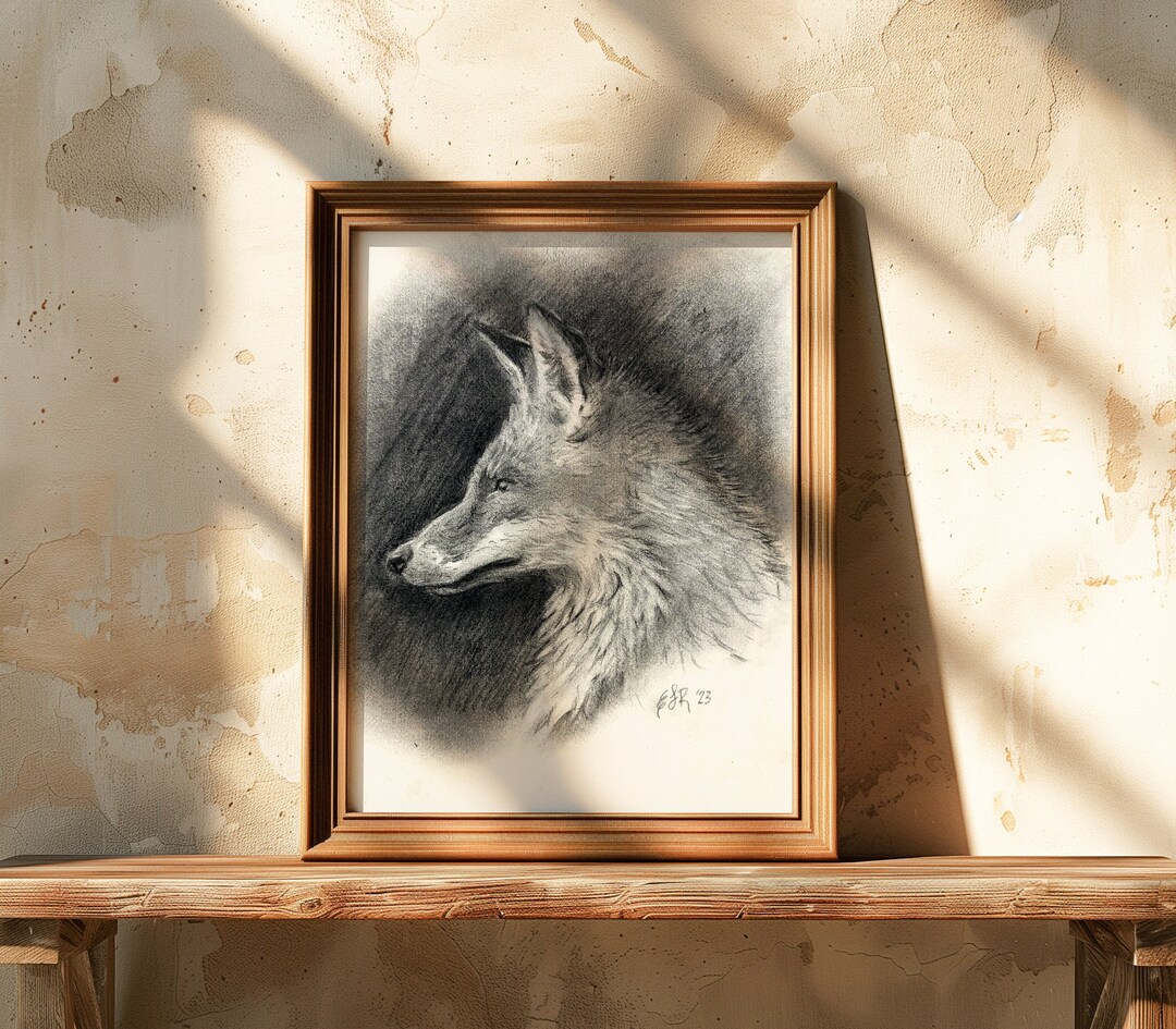 Fox in Profile Sketch, Charcoal Fox Sketch, Traditional Art Printable ...
