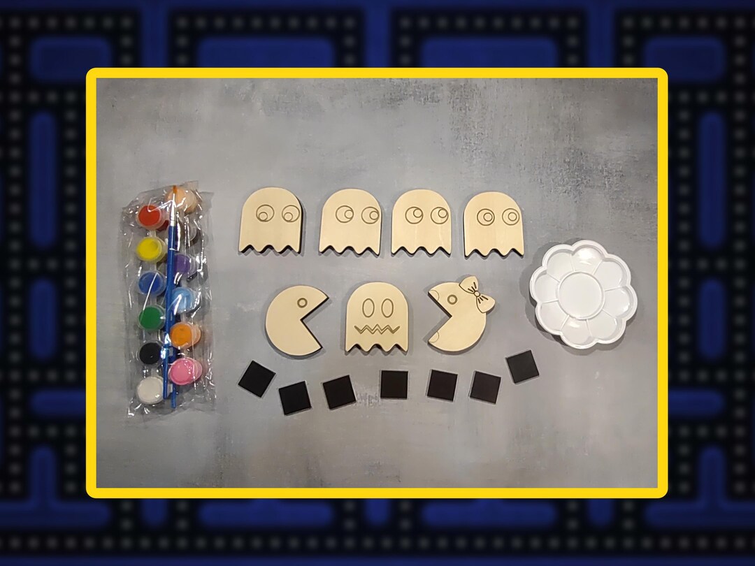 Paint Your Own Wooden Pac Man 7 Piece Set Paint & Magnets Included ...